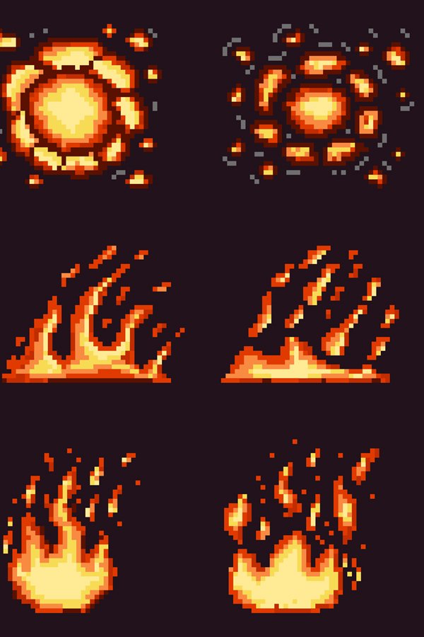 Pixel fire animation. Red hot flame, burning effect fire bor
