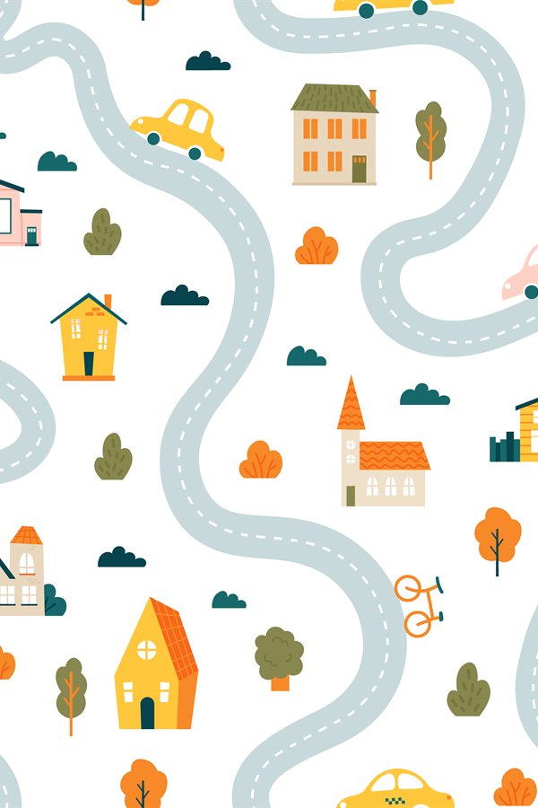 Town map pattern. Seamless cute urban landscape map, minimal