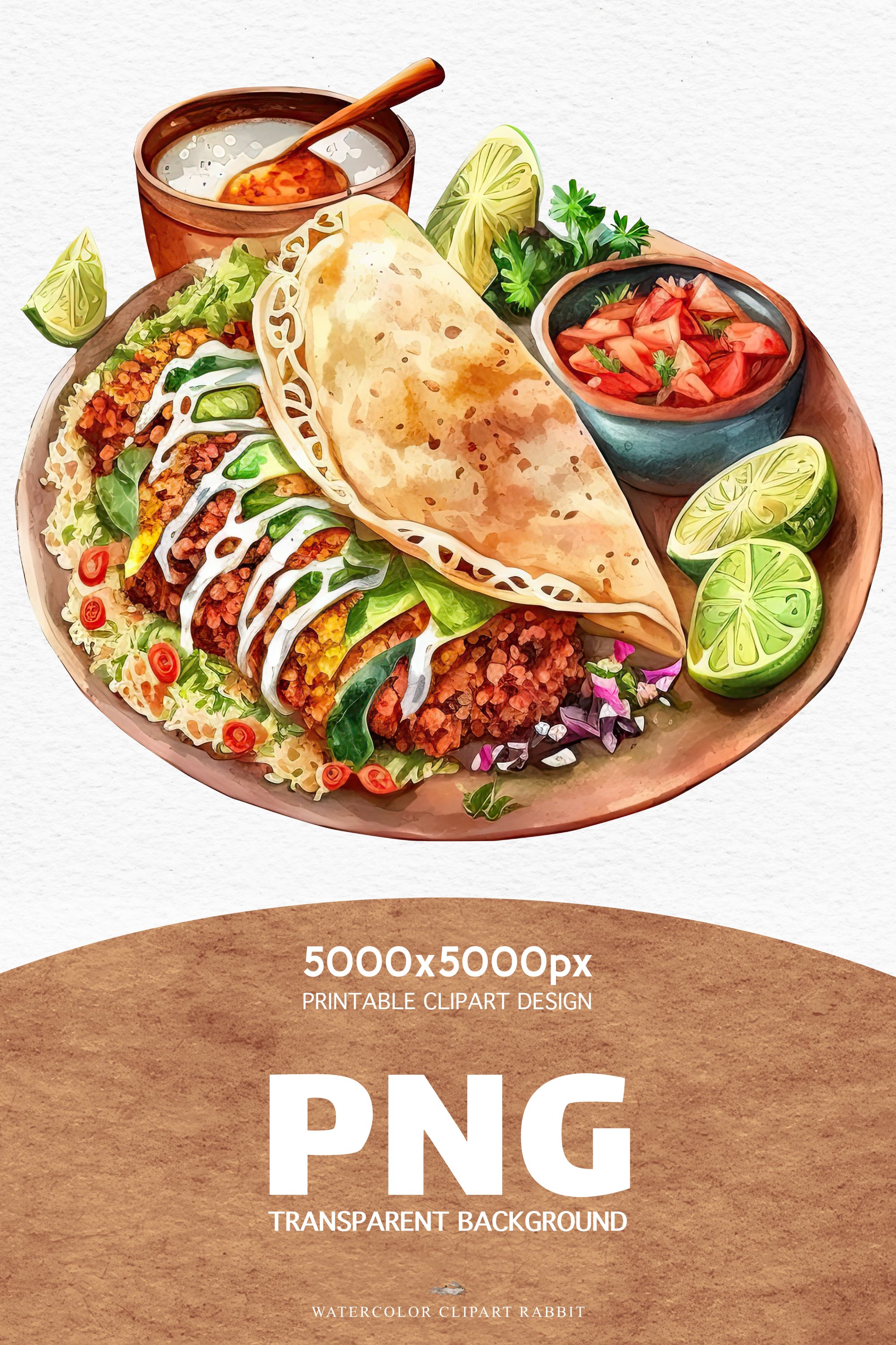 Mexican Food Taco Watercolor Guacamole Burrito Clipart PNG