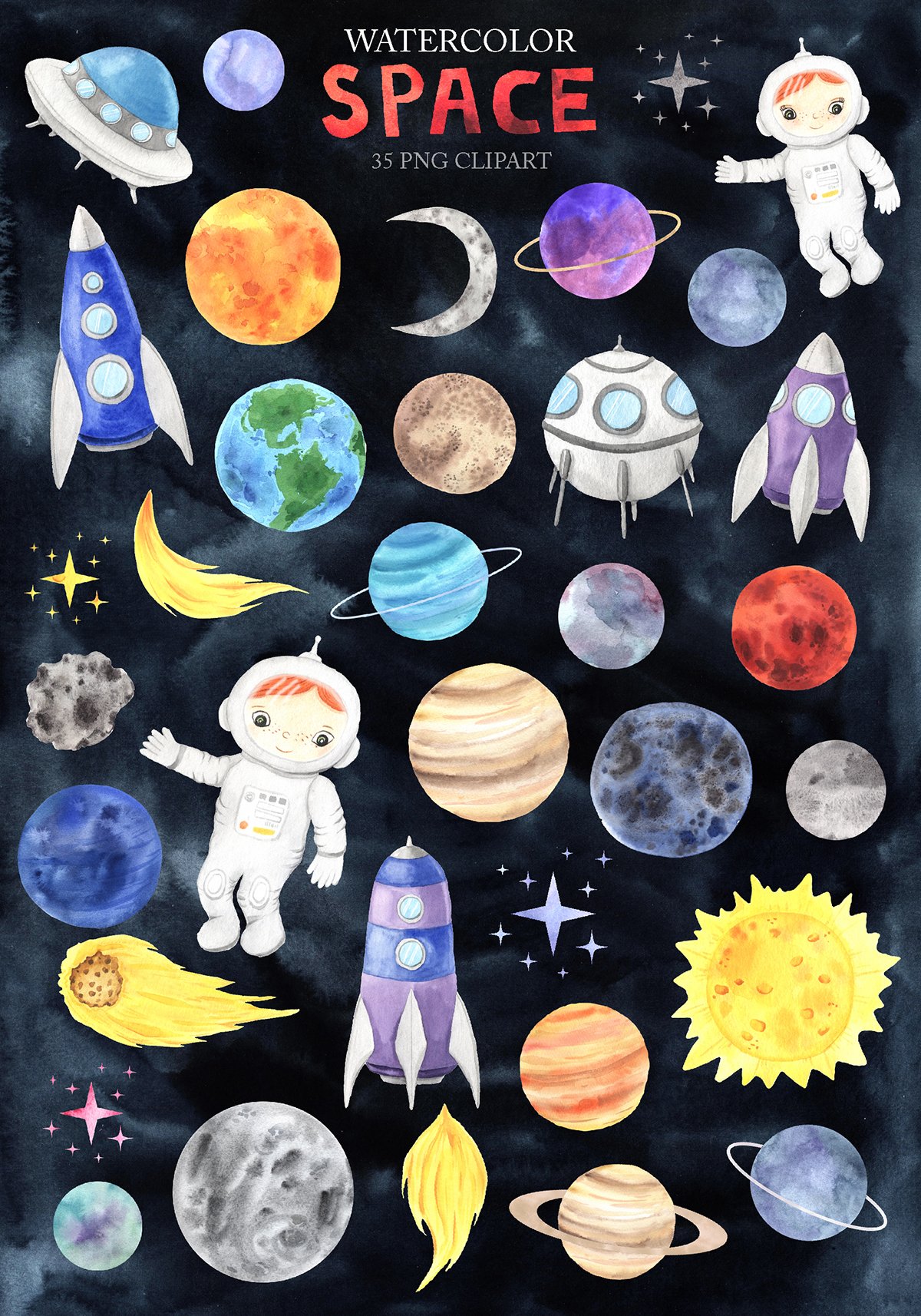 Watercolor Space Planets PNG Clipart (2273464)
