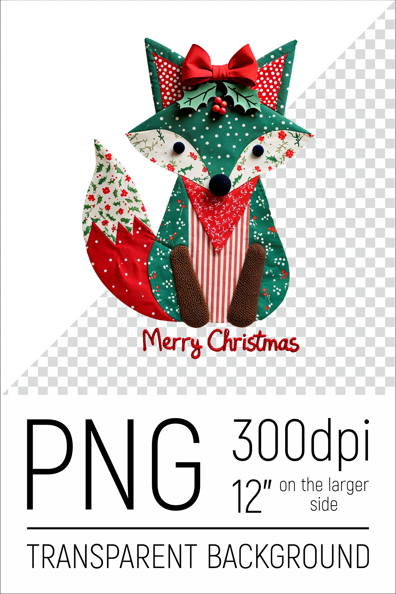 Christmas Patchwork Fox Clipart