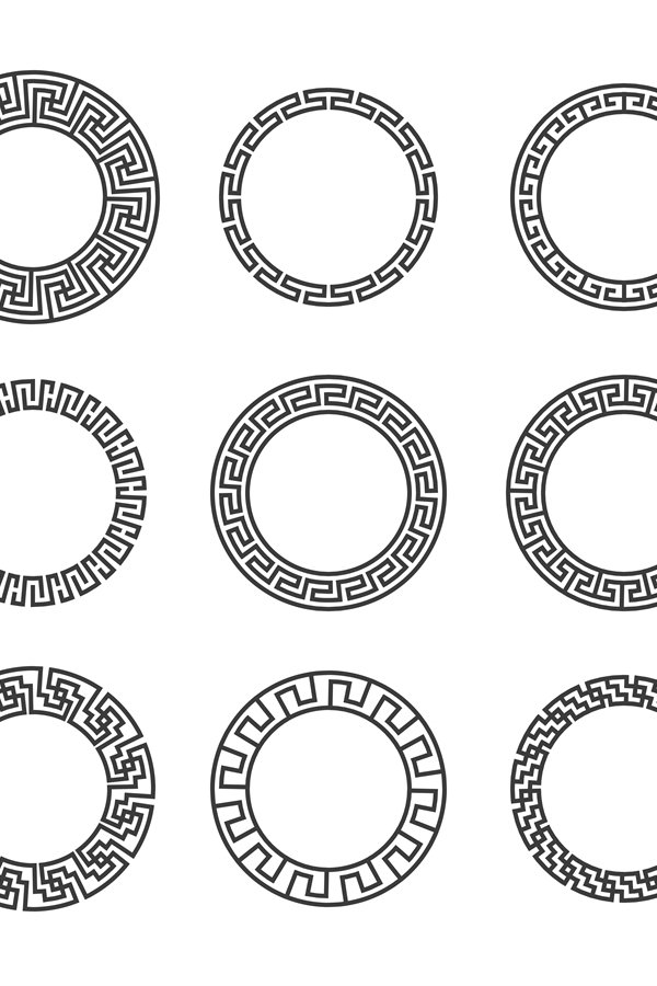 Greek round frames. Ancient circular mediterranean frame bor