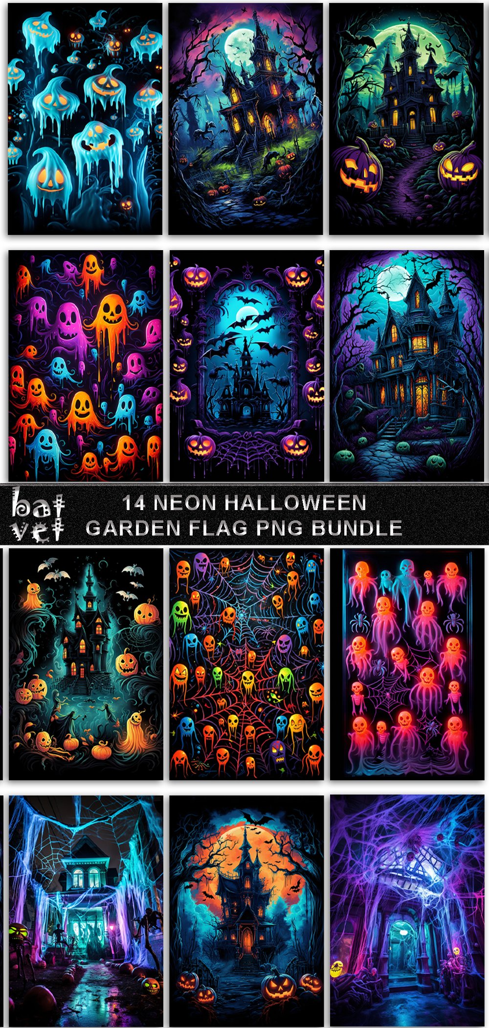 Neon Halloween Garden Flag Bundle | Neon Halloween Yard Flag