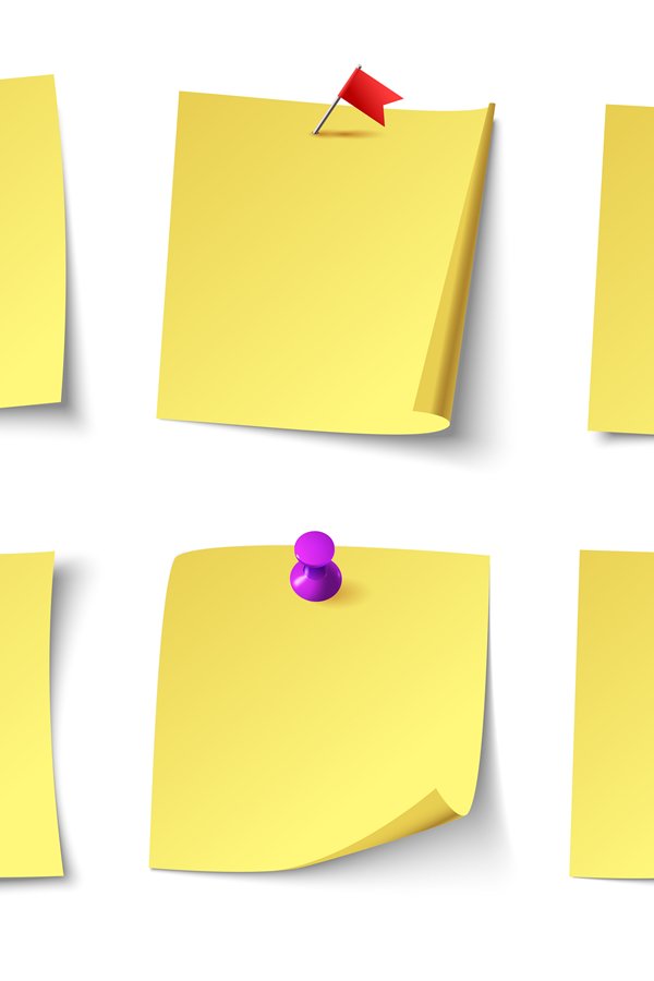 Yellow paper notes. Top view note sticker vector set