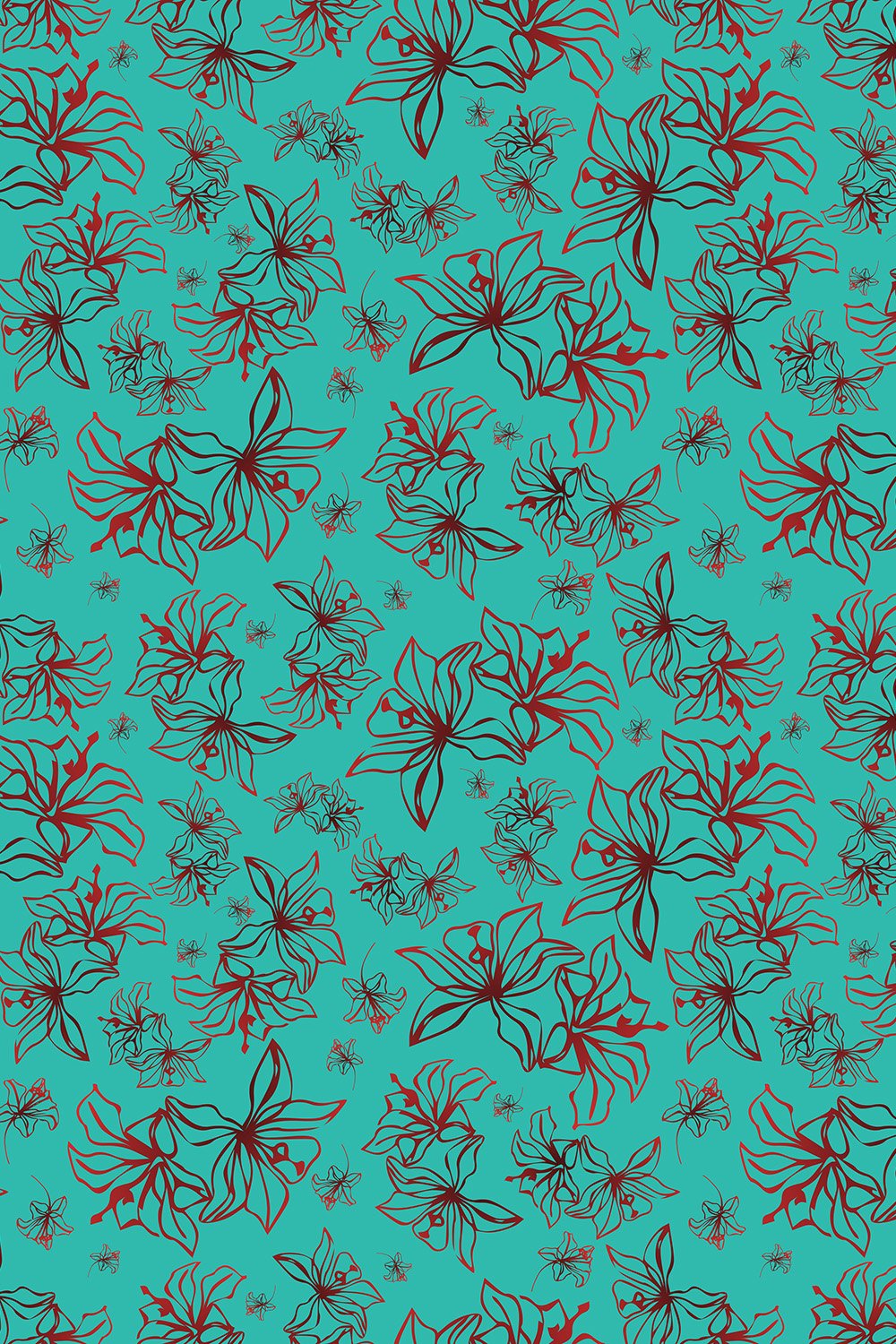 Burgundy Lily set of 8 seamless pattern blue turquoise color