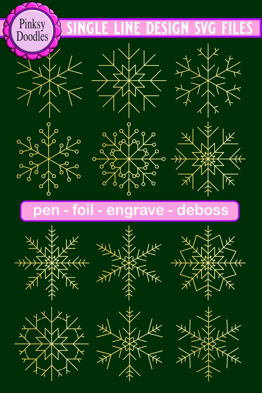 Bundle of Christmas snowflake single line design svg and dxf