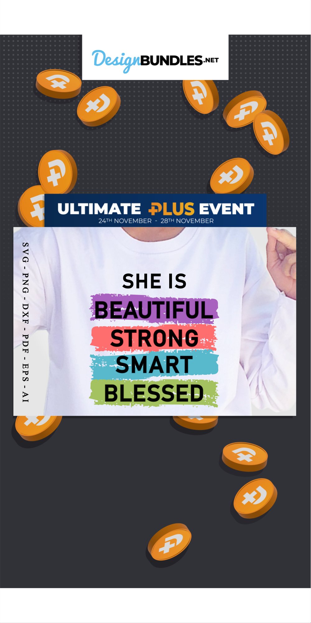 She is Beautiful Strong Smart Blessed, Positive Quotes SVG