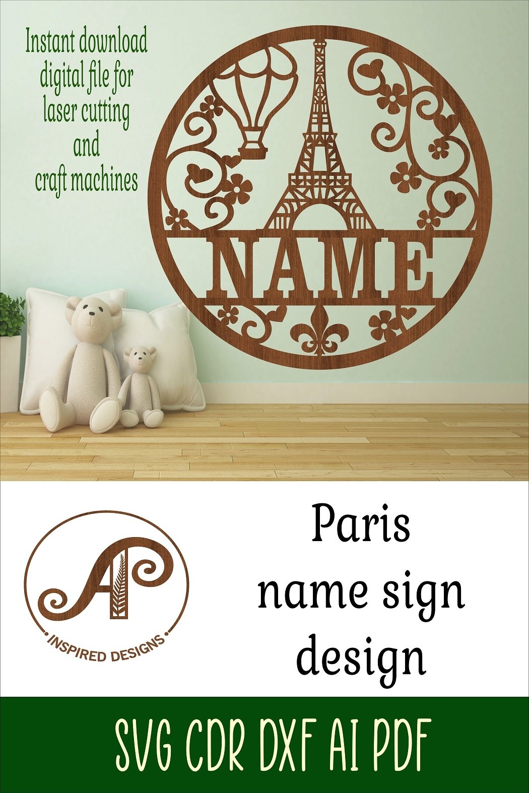 Paris name sign svg laser cut template