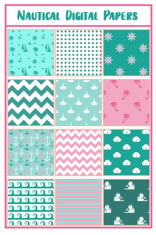 Pink Nautical Pattern Digital Paper (479684)