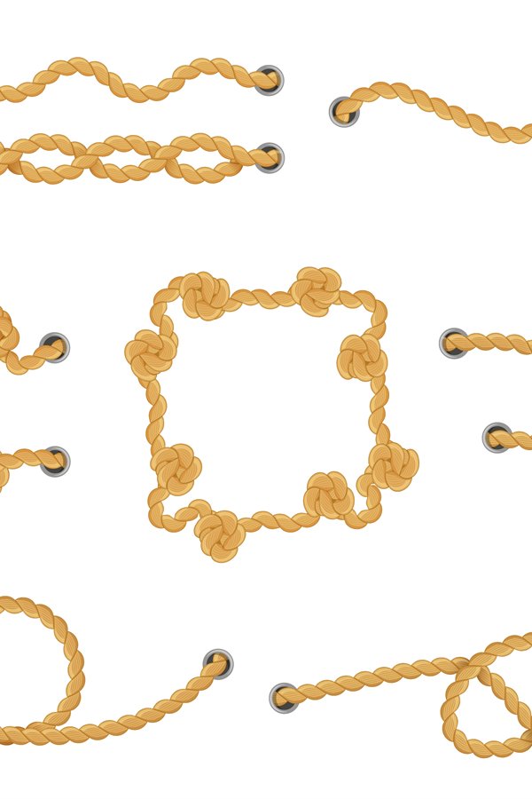 Nautical navy rope. Marine yacht decorative cordage knots