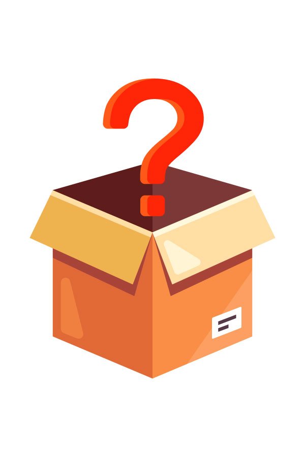 cardboard box with a red question mark