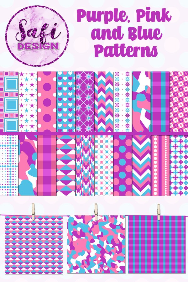 Digital Paper Backgrounds - Purple, Pink and Blue Patterns