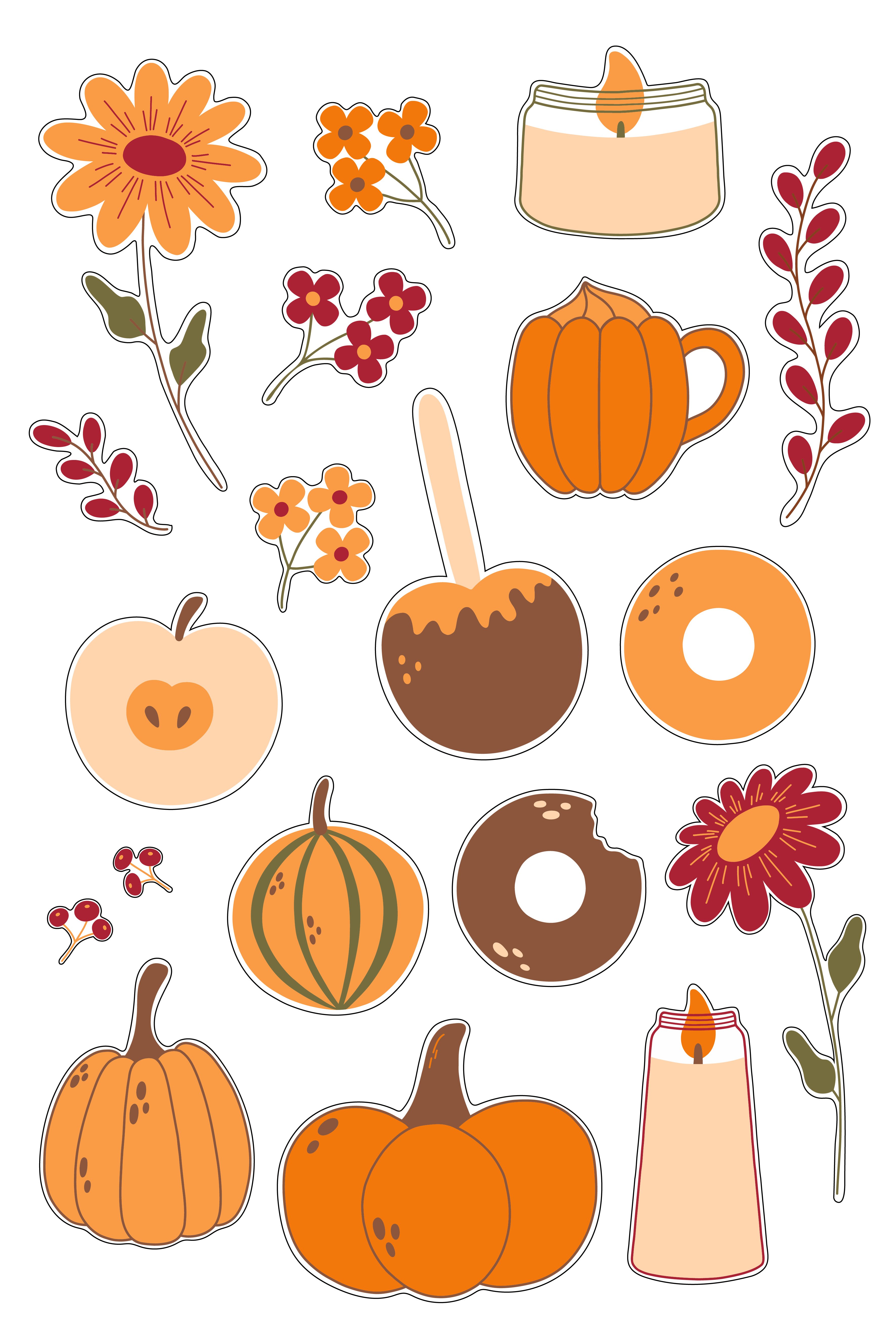 19 cute autumn stickers in PNG, JPEG, EPS, AI formats