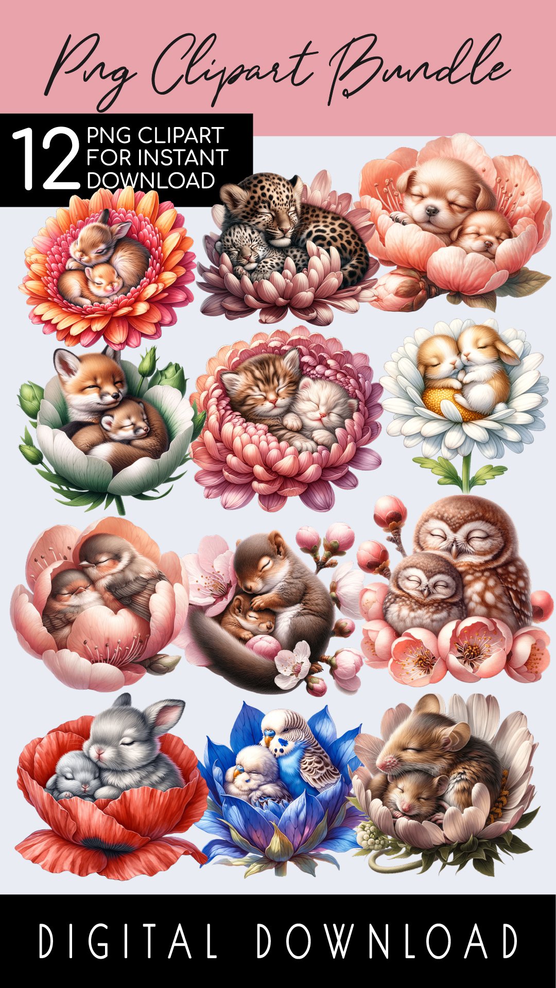 Baby Animals Clipart, Mothers Day Sublimation, Mom and Baby