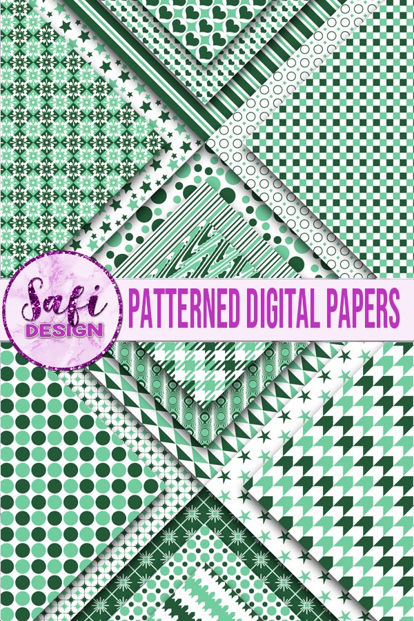 Digital Papers Backgrounds - Sea Green and Green Patterns