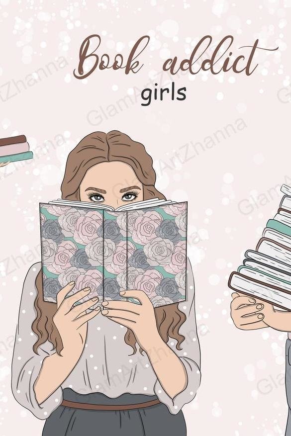 Book Addict GIRLS Planner Doll Beauty Cute Woman Clipart PNG