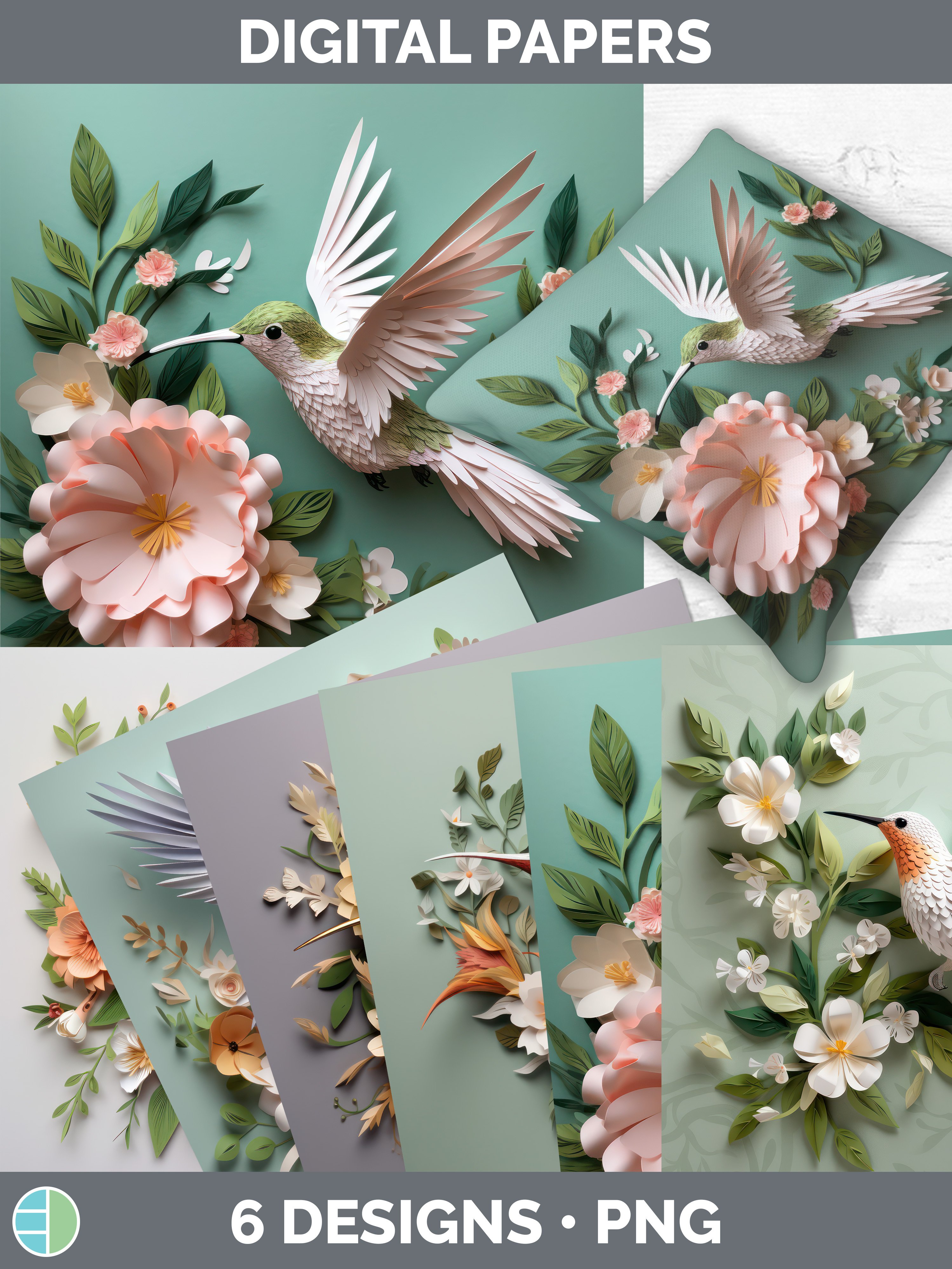 3D Paper Hummingbird Bird Paper Backgrounds | Digital Scrapb