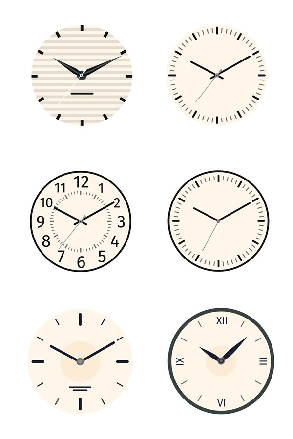 Classic and vintage clock and watch faces circle and rectang