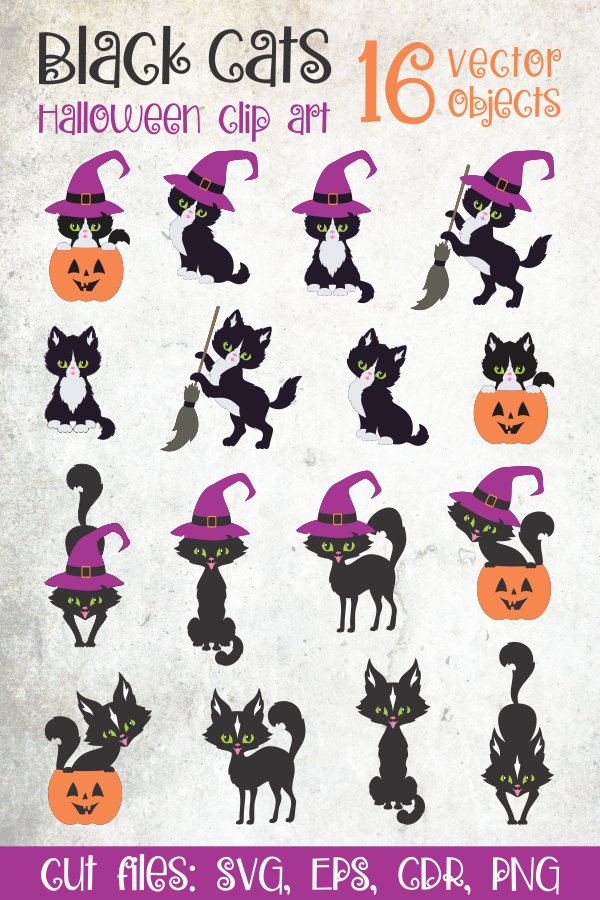 Black cats illustrations | Halloween vector clipart