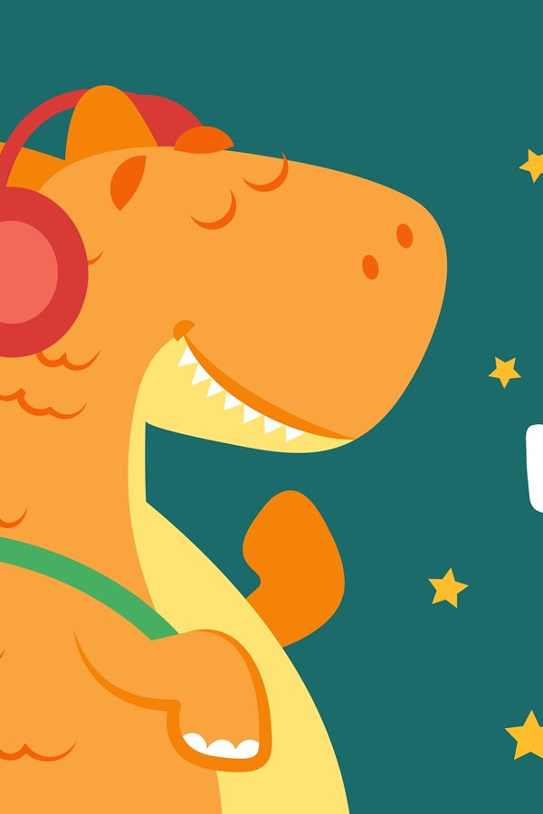 Little dinosaur poster. Baby boy dino, cartoon teen enjoying