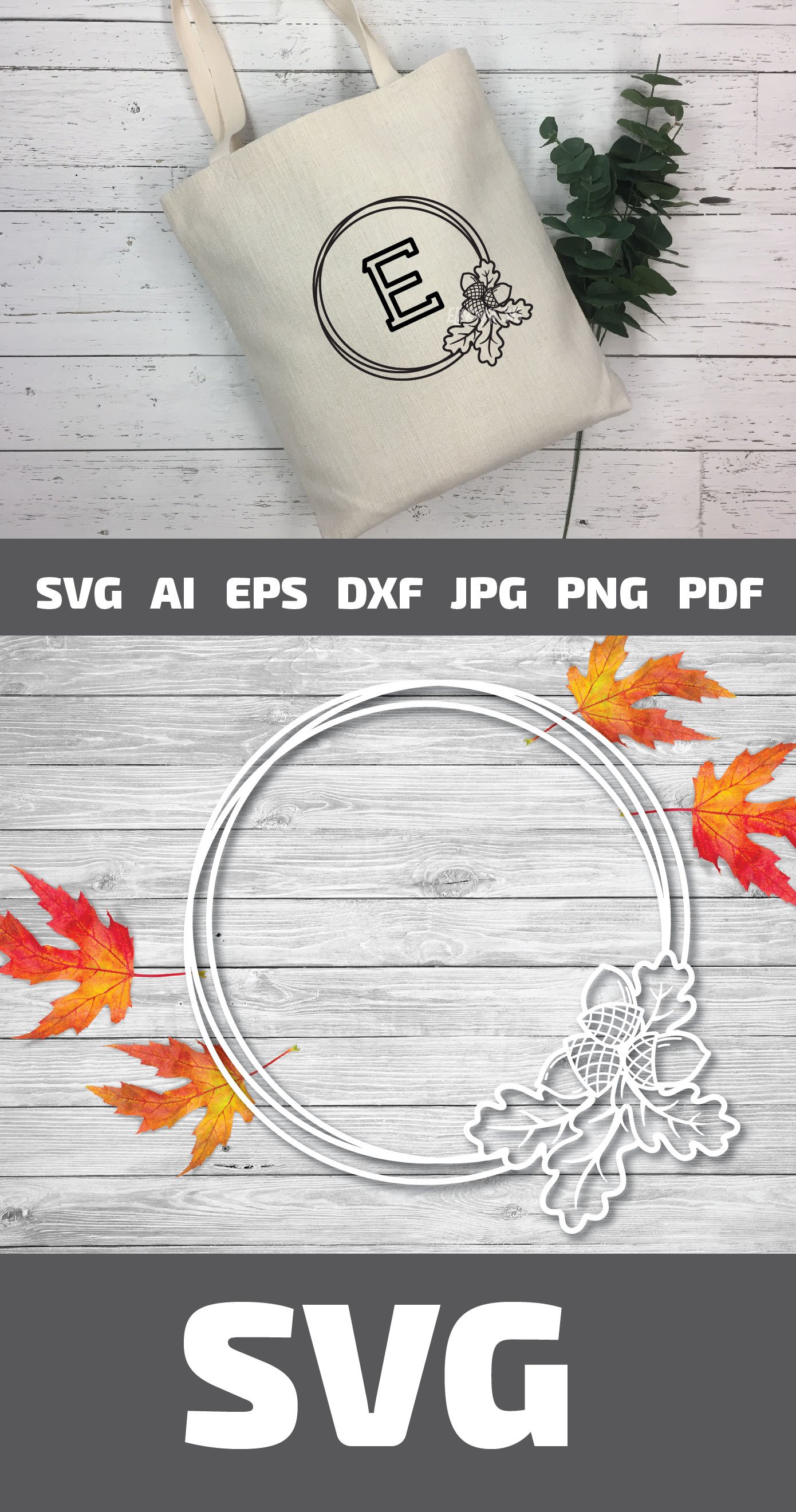 Monogram Frame SVG | Oak Circle Frame SVG | Fall SVG