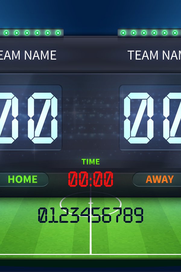 Stadium electronic sports scoreboard with soccer time and fo