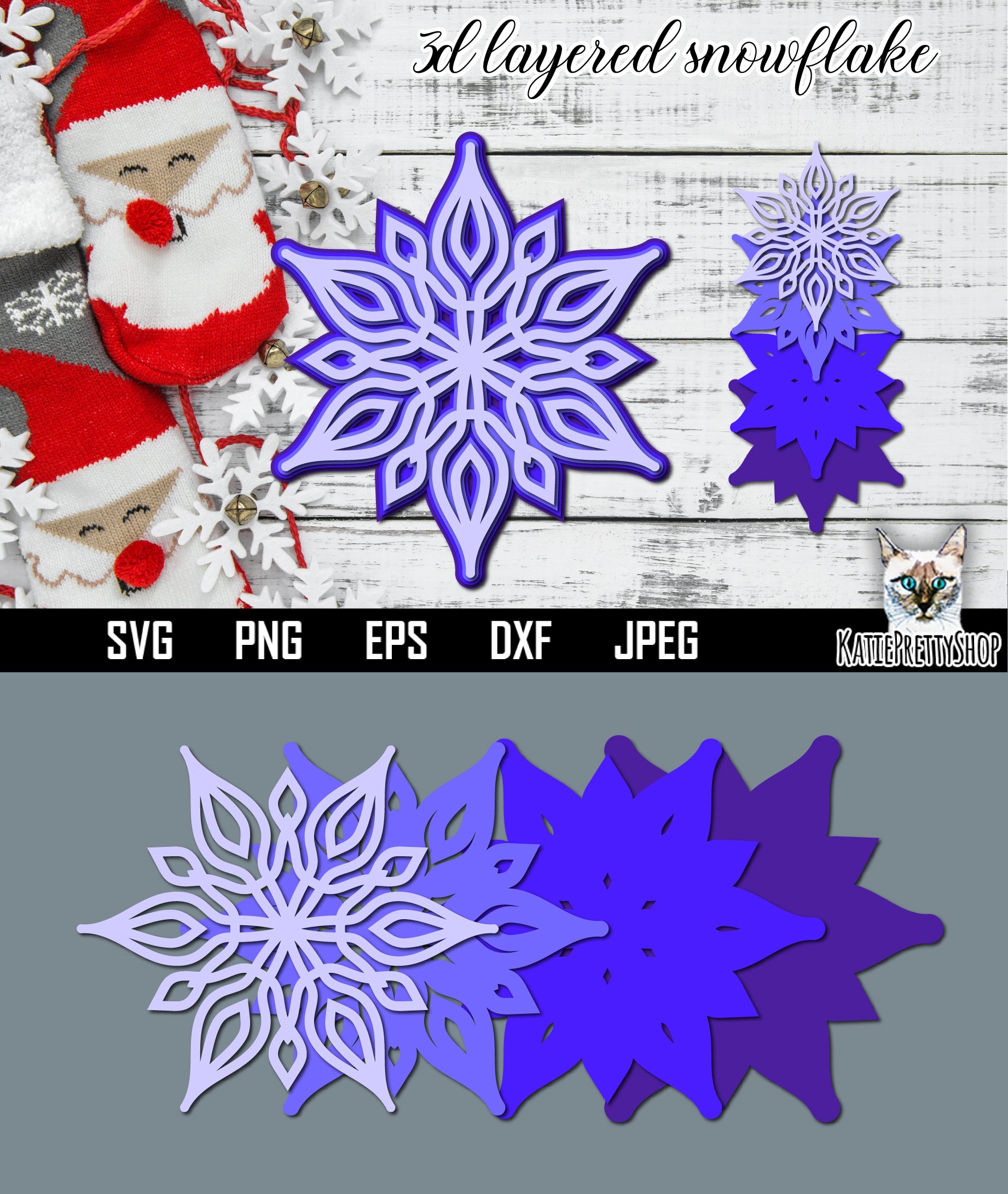 Layered SVG for cricut. Christmas 3d Snowflake cut (2090553)