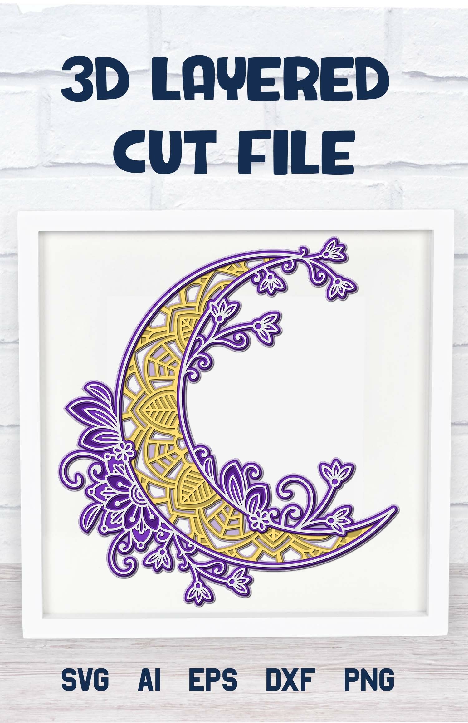 3d Layered SVG Celestial | Floral Moon Mandala SVG