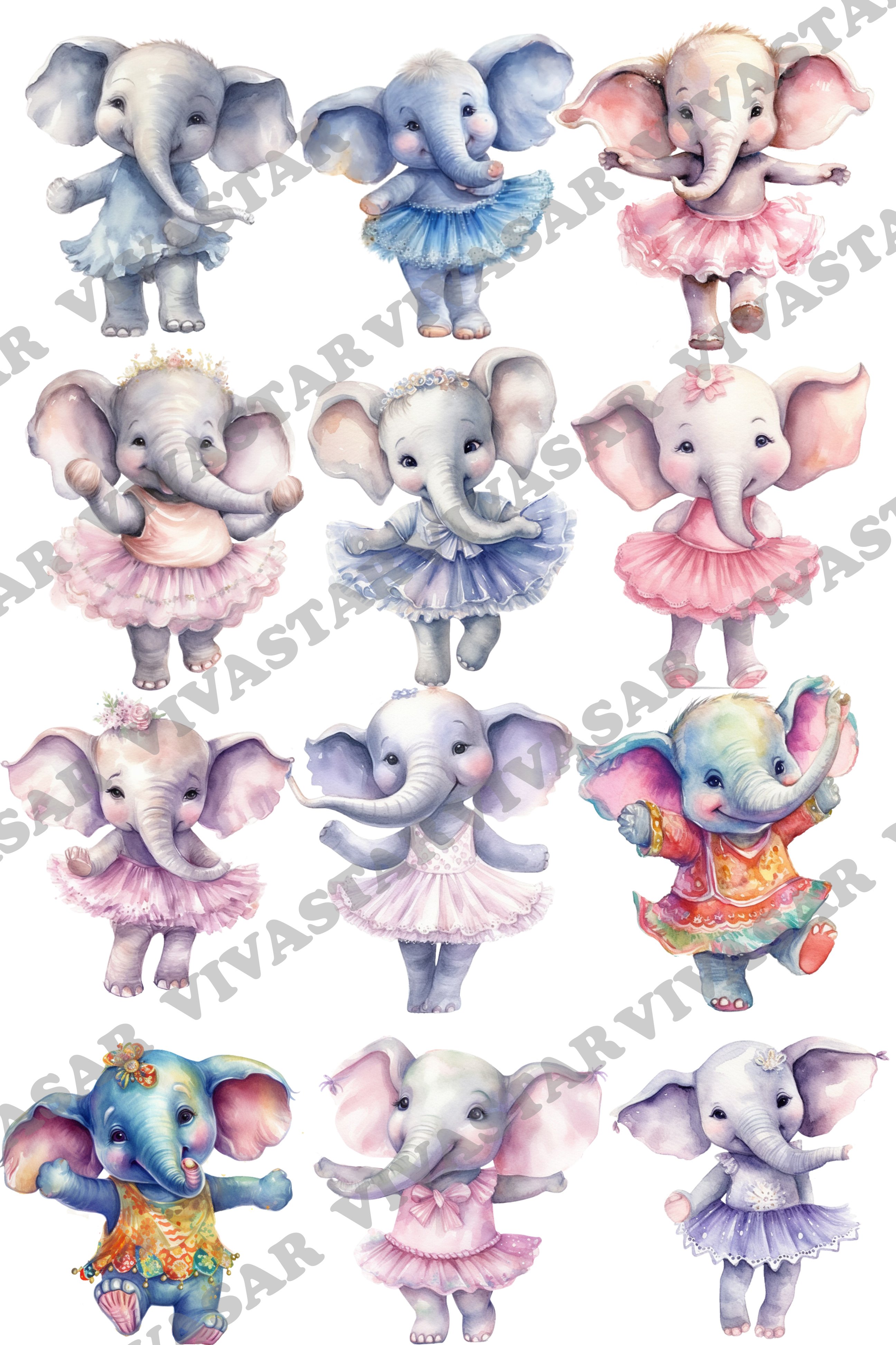 Watercolor Elephants clipart Ballerina Clipart Cute Elephant