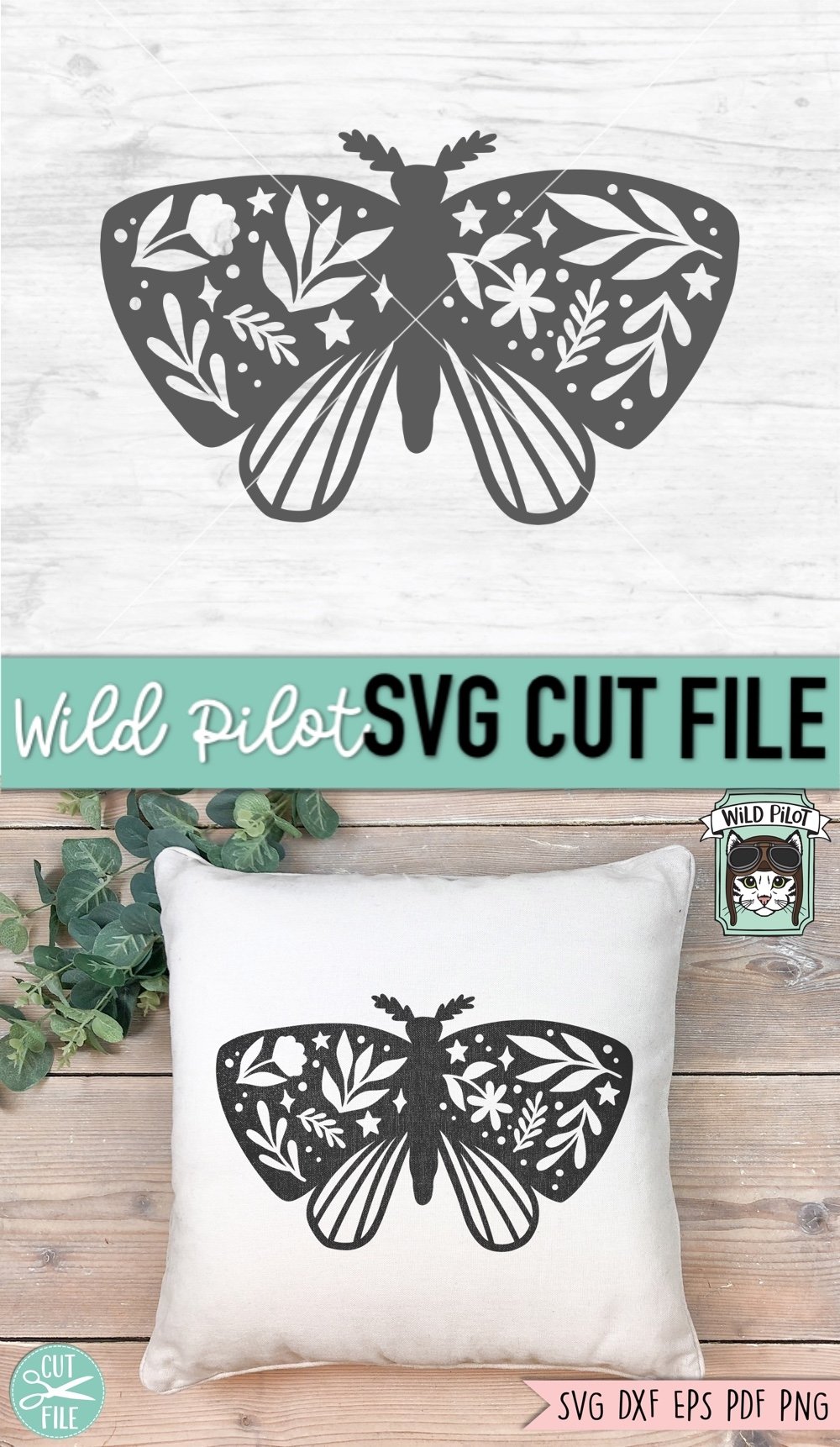 Moth SVG, Laurel Leaves Moth SVG, Witchy SVG, Mystical SVG