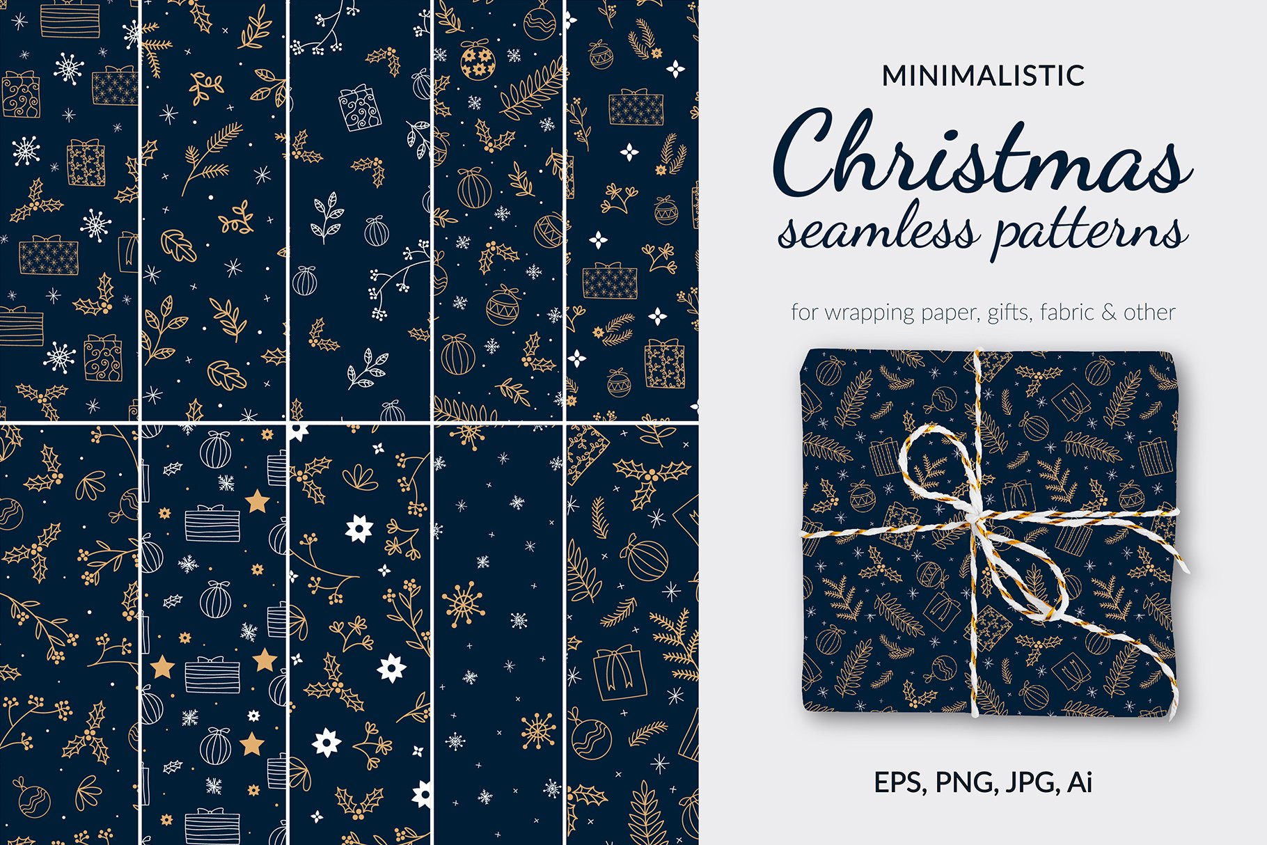Minimalistic dark christmas pattern. Digital paper for gift.