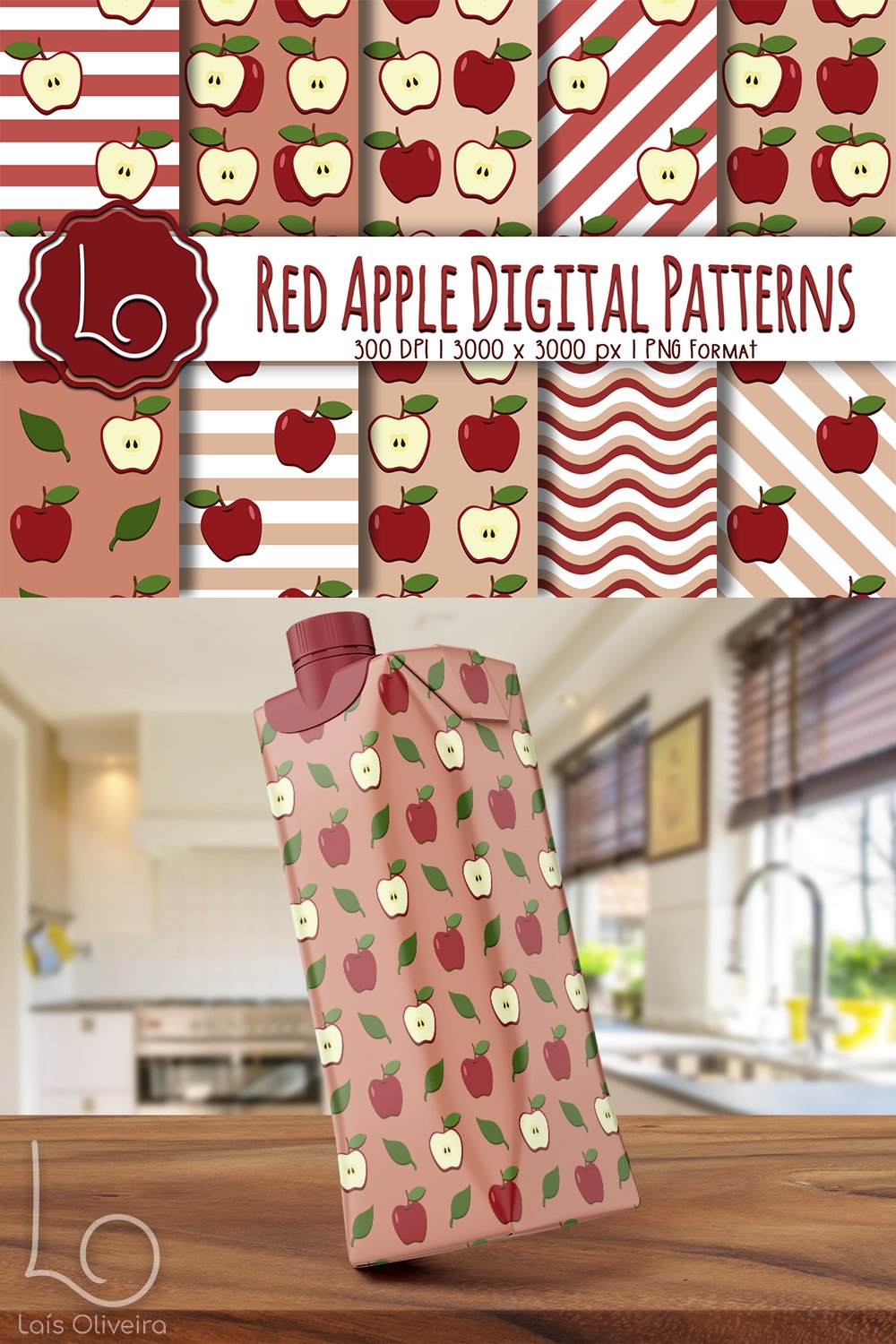 10 Red Apple Digital Patterns