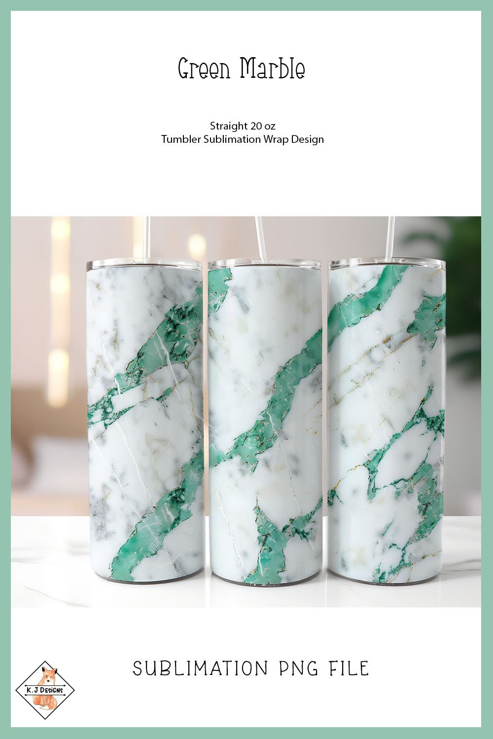Green Marble Sublimation Tumbler Wrap