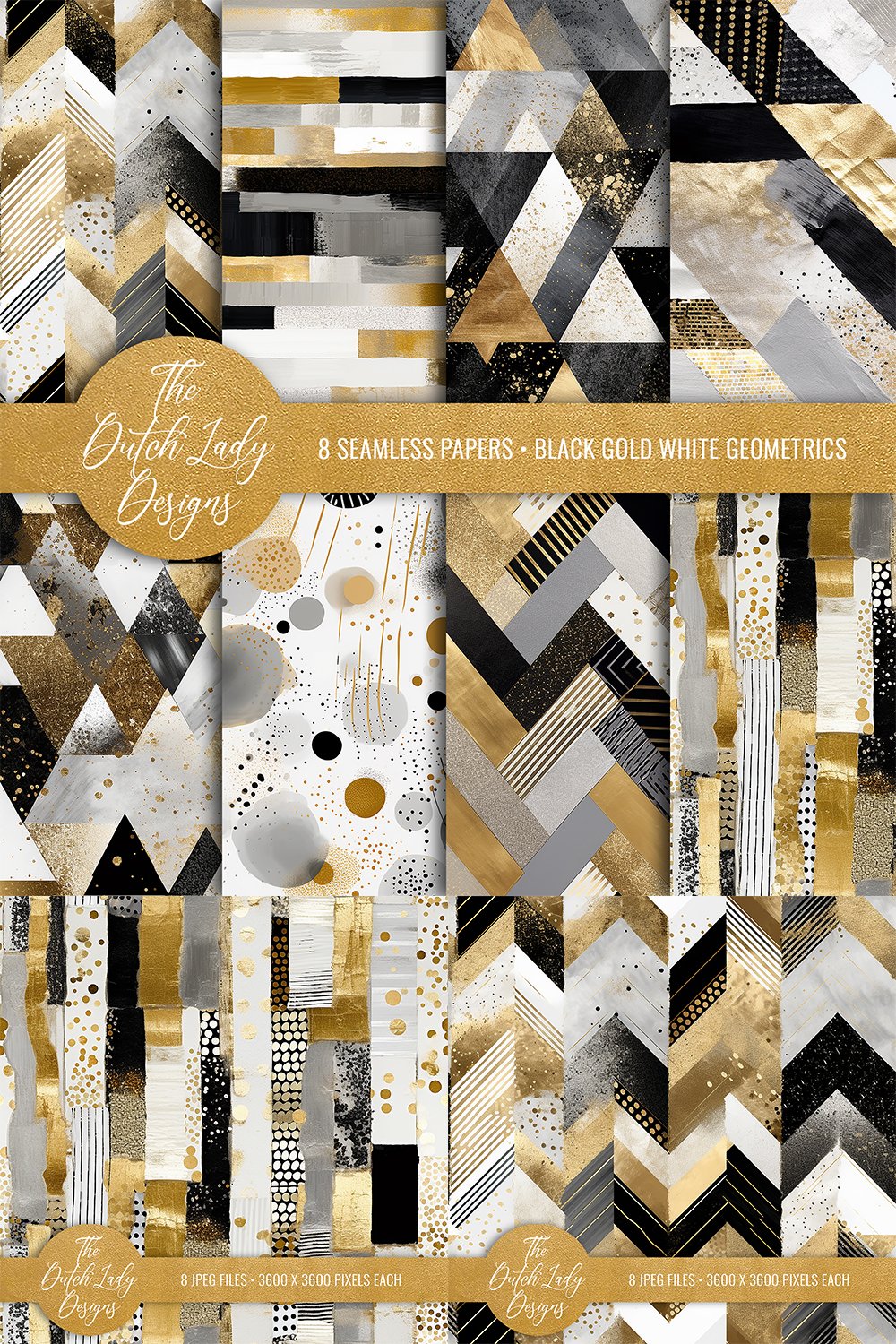 Black Gold White Geometrics Seamless Patterns