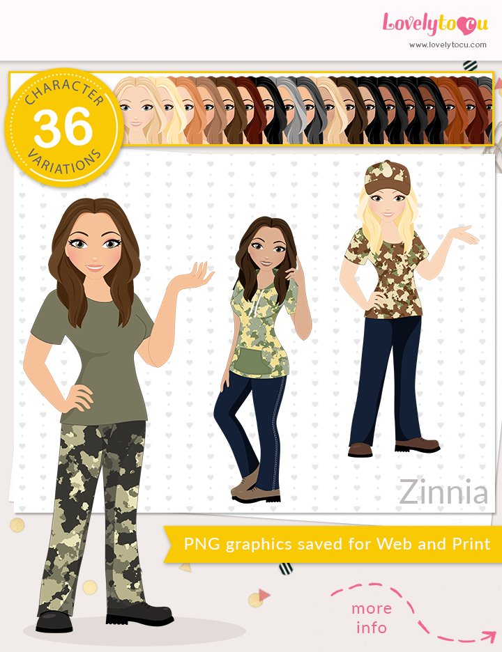 Camo woman, avatar clipart, outdoor fashion, LVA15 Zinnia