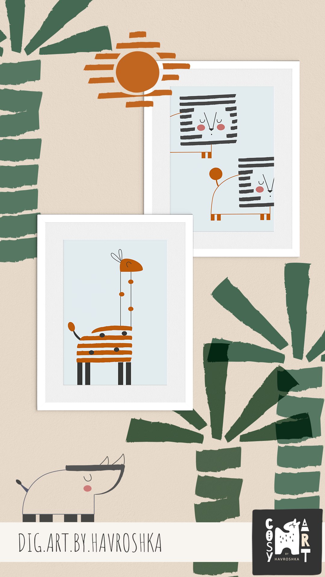 African simple shapes animals - kids posters