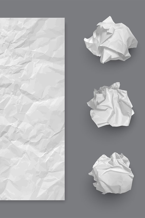 Paper texture. Crumpled balls and realistic writing piece of