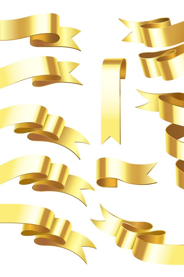 Gold ribbon banner. Golden award or celebration horizontal r