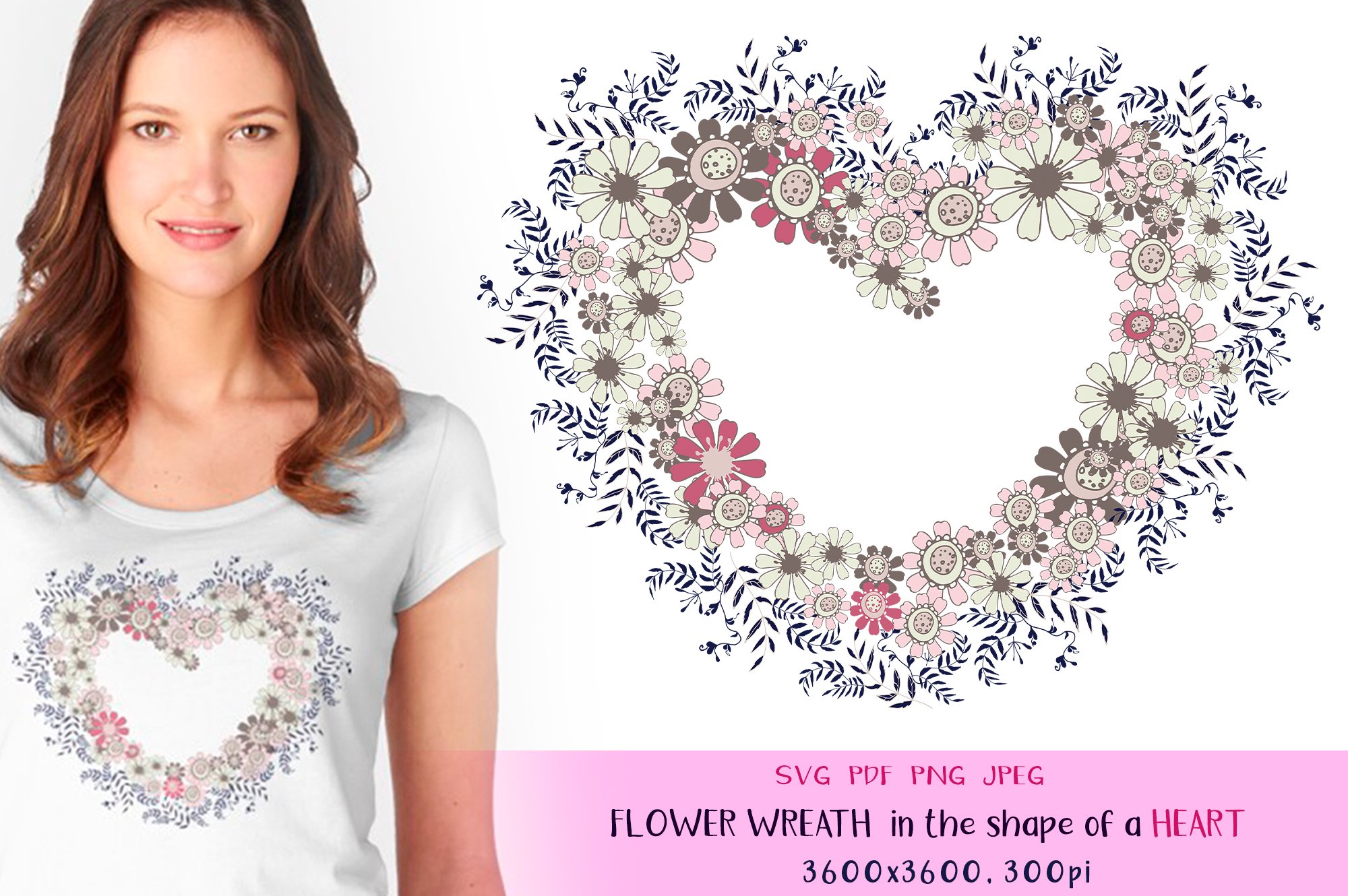 HEART-SHAPED WREATH/Drawing with flowers.Wedding,Valentine's