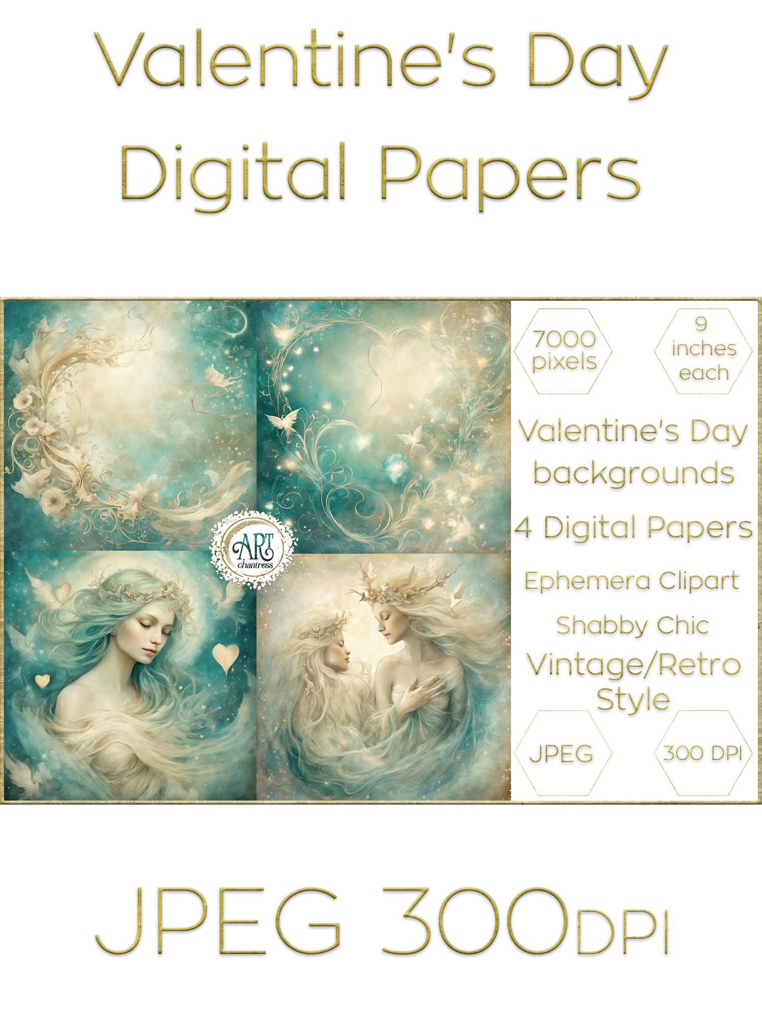 Watercolor Vintage Valentine Digital Paper Shabby (3008602)