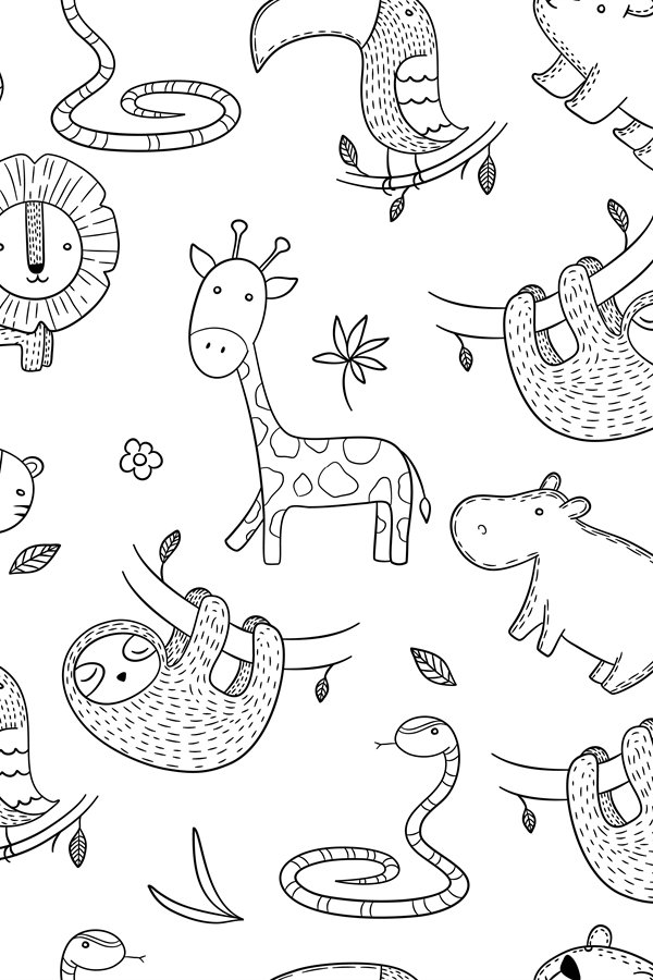 Jungle pattern. African wild animals vector seamless backgro