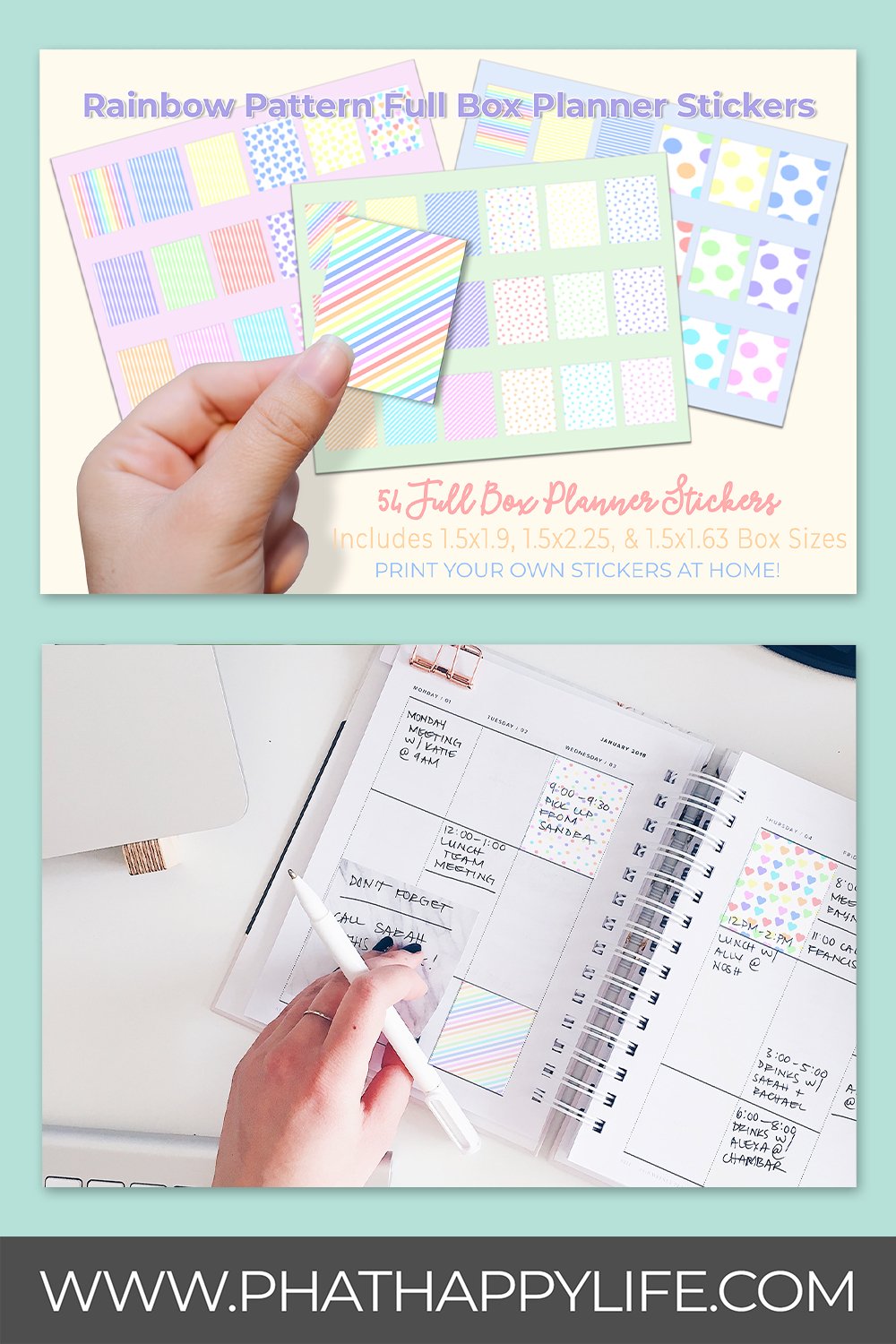Printable Rainbow Pattern, Full Box Planner Stickers