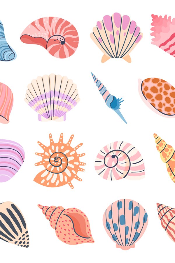 Tropical seashell. Cartoon clam, oyster and (1307706)