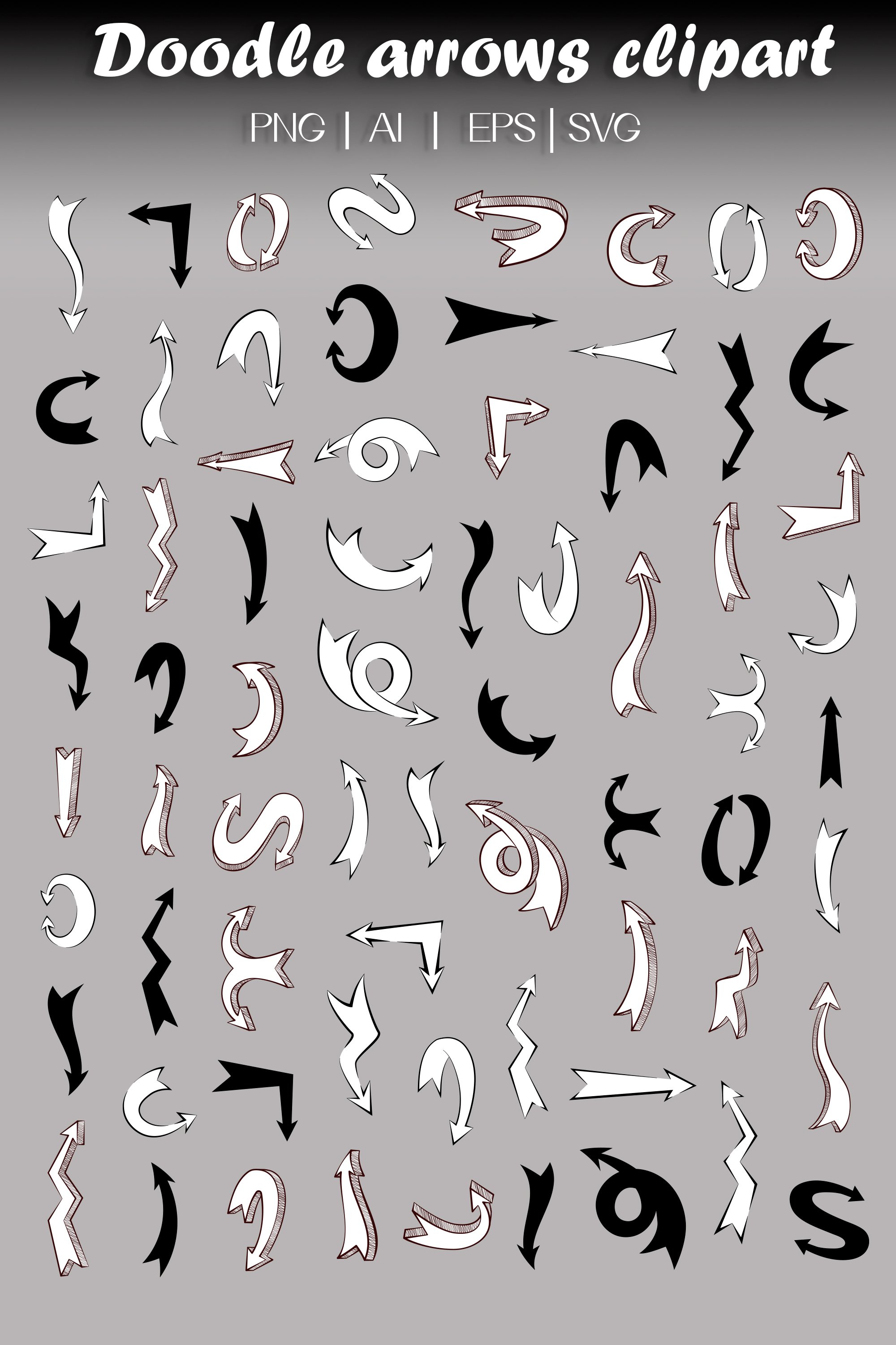 70 Doodle thick Arrows Vector Clip art