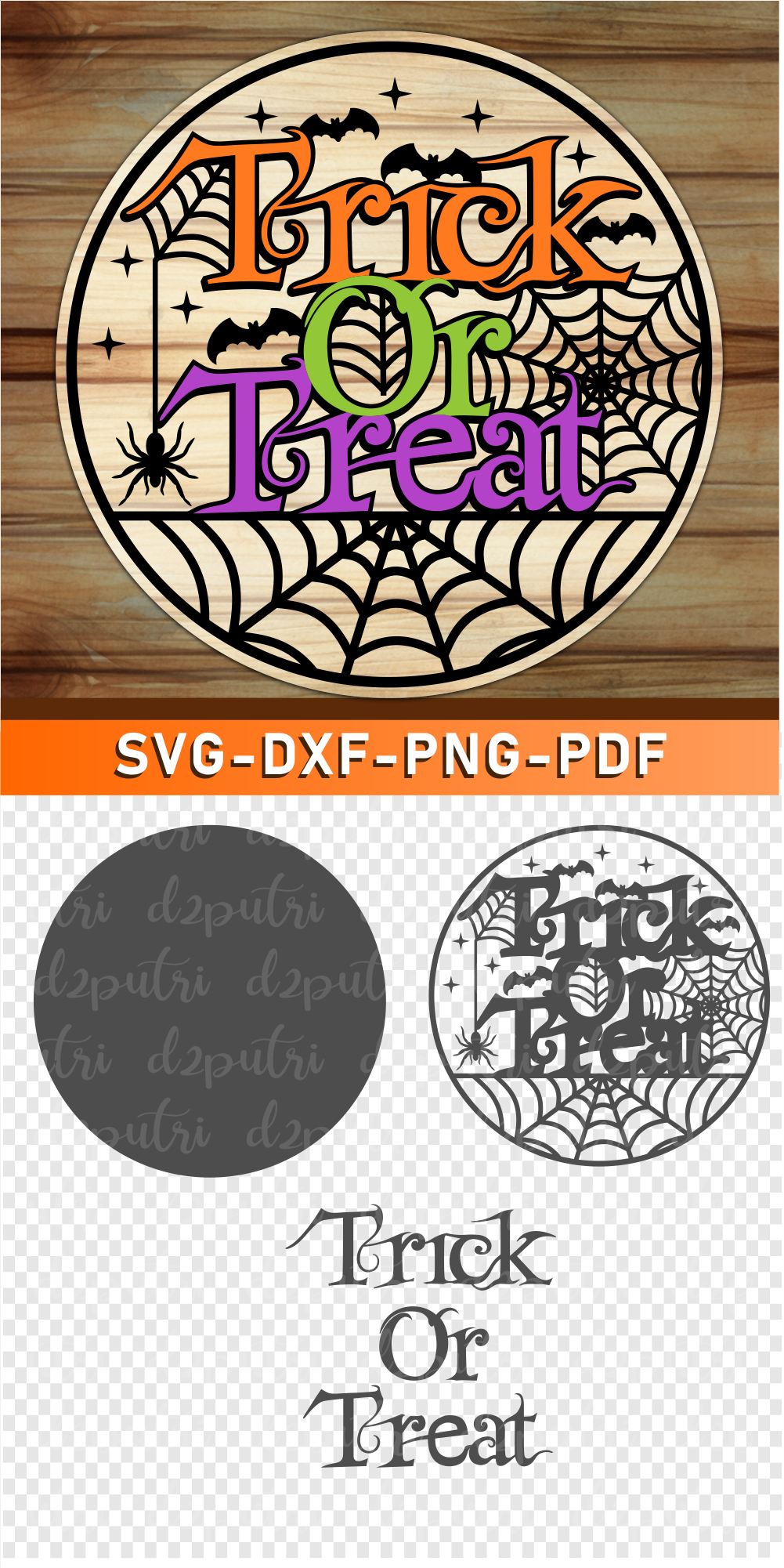 Trick or Treat Round Door Hanger Sign SVG Laser Cut Files