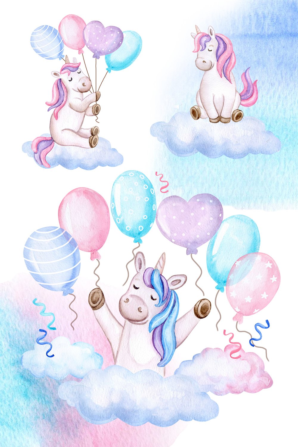 Unicorn Party Watercolor clipart. Baby shower