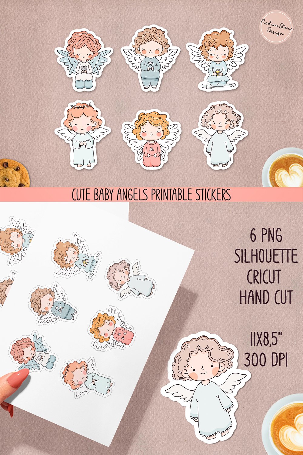 Cute baby angels printable stickers. PNG, JPG. (2835771)