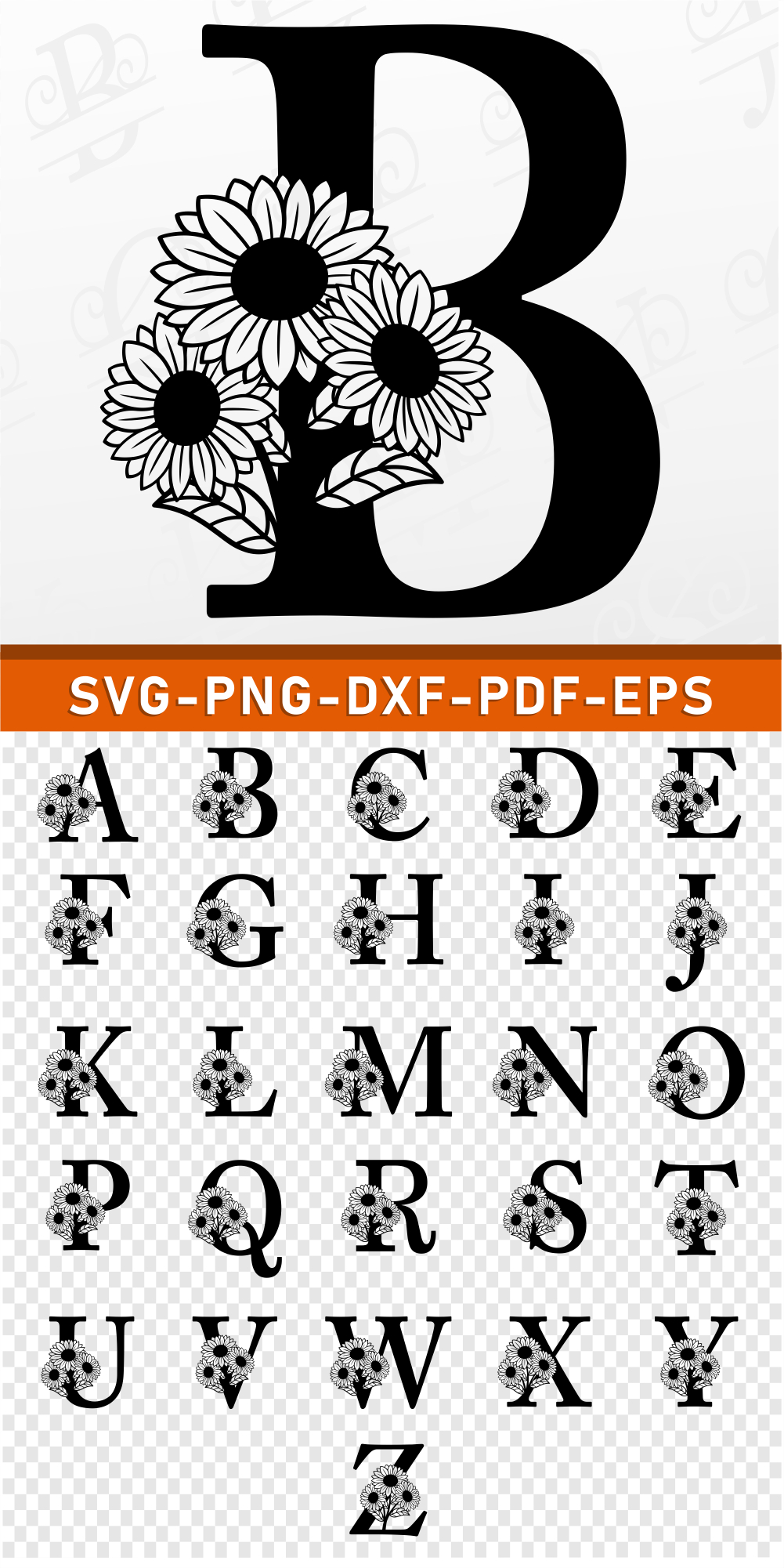 Sunflower Monogram Letters, Flowers Font SVG Cut Files