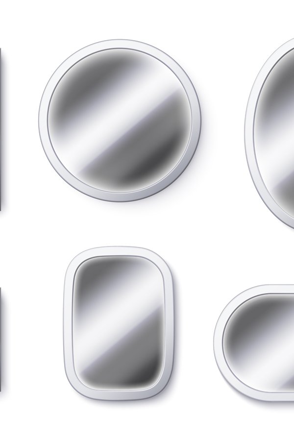 Realistic mirrors surfaces. Mirror frame, reflective surface