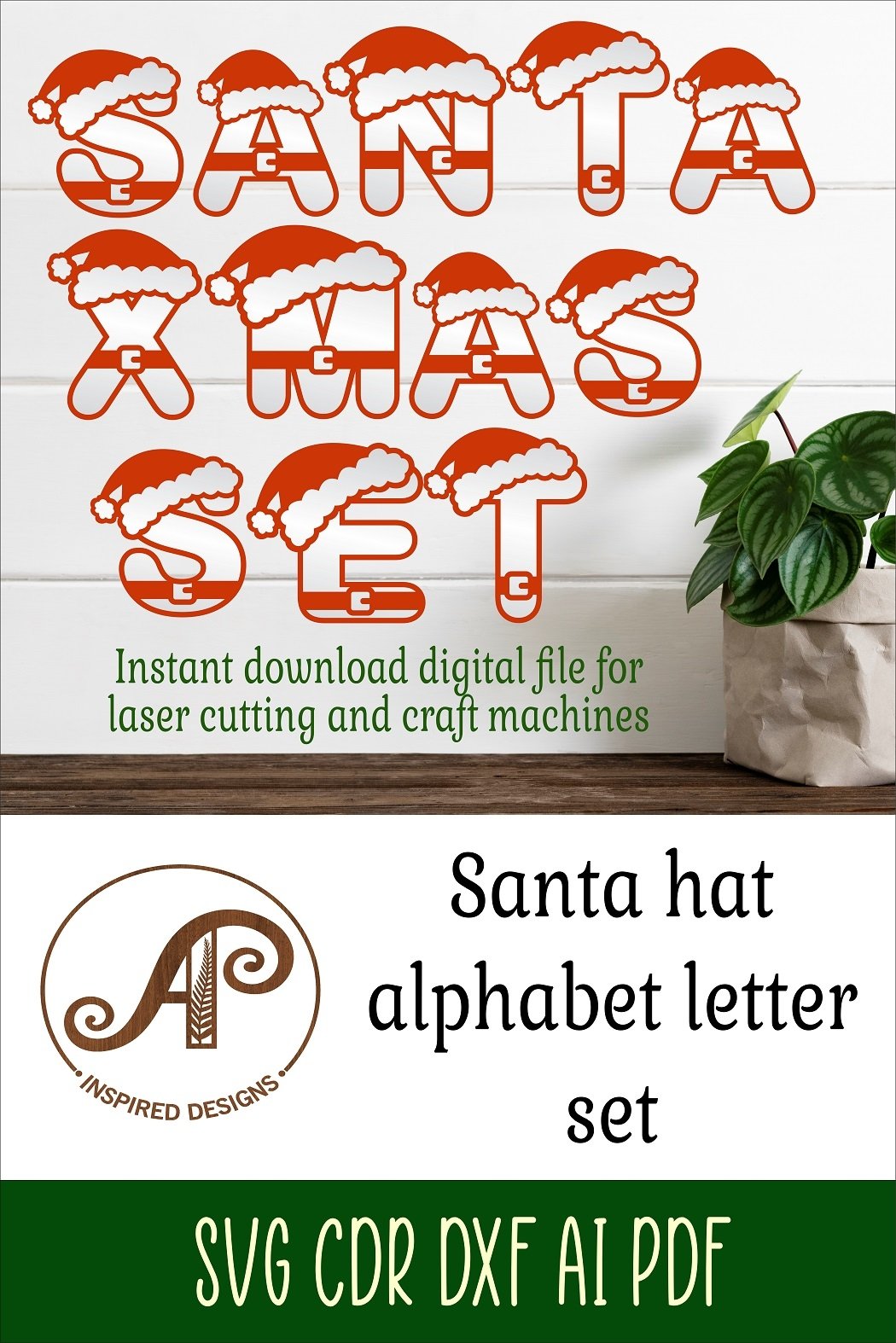 Santa hat letters alphabet set. 26 layered letter